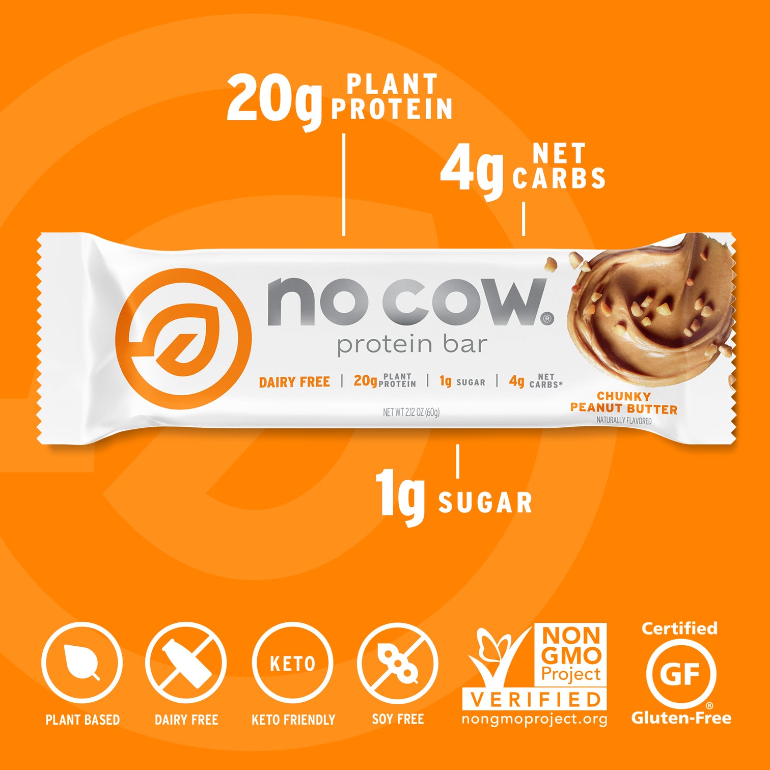No Cow | Vegan Protein Bars | Chunky Peanut Butter