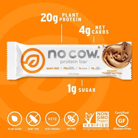 No Cow | Vegan Protein Bars | Chunky Peanut Butter
